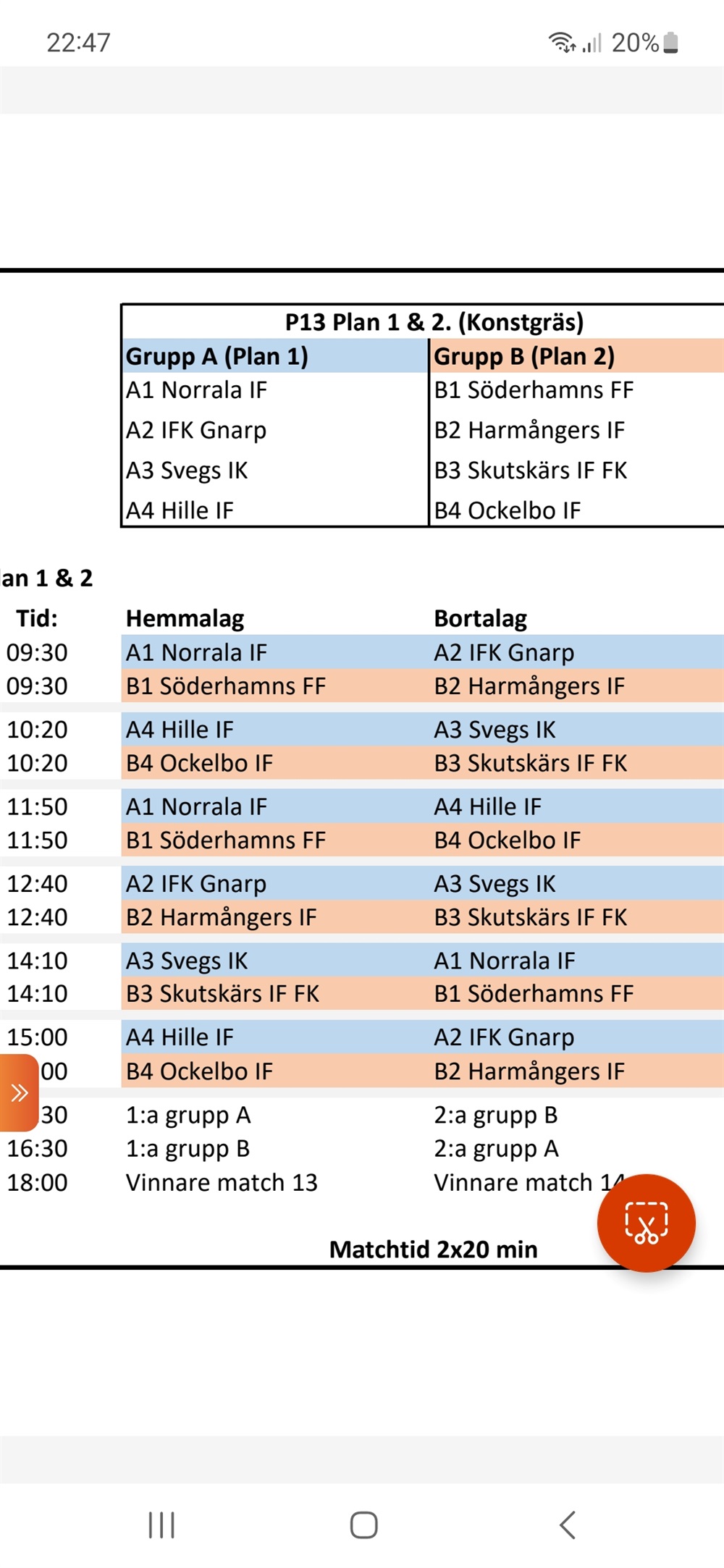 Spelschema för Faxeholmen cup i Norrala / Söderhamns FF - Pojkar födda 09/10 (P16-P15)